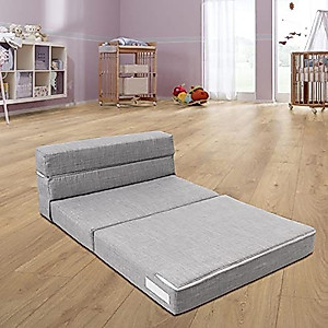 ANONER Folding Sleeper Chair Sofa Bed Lazy Couch with Pillow, Twin Size, Light Gray