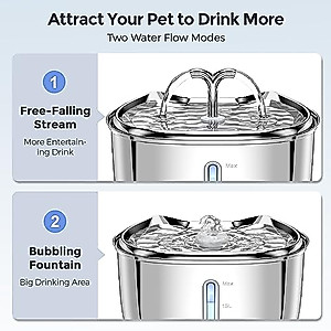 Cat Water Fountain with Water Level Window and LED Light, Automatic Pet Water Fountain Cat Dog Water Dispenser, 2.5L/84Oz Water Fountain Stainless Steel with 3 Replacement Filters for Multiple Pets