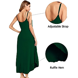 SWOMOG Women Long Nightgown Pajama Dress Soft Strap Nightdress Summer Sleeveless Nightshirt Lounge Dress with Pockets Green Medium