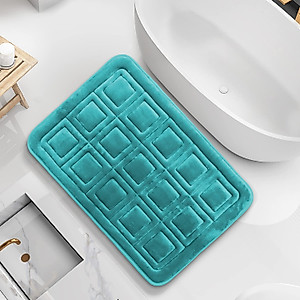 Clara Clark Bathroom Rugs, Velvet Memory Foam Bath Mat, Non-Slip, Machine Washable Bath Rugs - Dries Quickly, Ultra Soft Plush Bath Mats for Bathroom, 20 x 32, Waffle - Teal