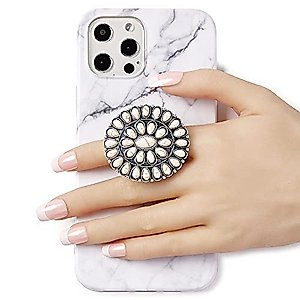 ATLLM Turquoise Western Phone Grip White Concho Marble Stone Phone Holder