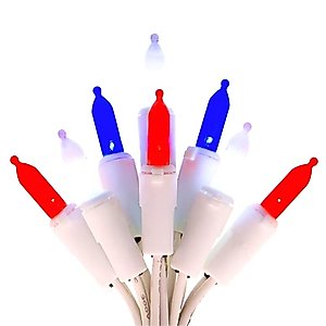 LUCKY SHINE 100 LED Red White and Blue Christmas Lights, 35 Ft White Wire Colored Decorator Series Lights, for Indoor Outdoor 4th of July, Christmas, Garden, Patio.