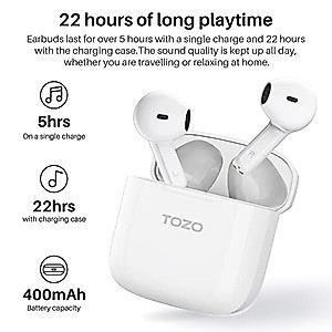 TOZO A3 Wireless Earbuds Bluetooth 5.3 Half in-Ear Lightweight Headsets White & TOZO A3 Protective Silicone Case Red