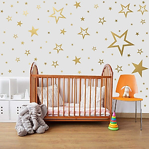 Mozamy Creative Star Wall Decals (146 Count) Gold Star Wall Decal Bedroom Wall Decals Star Wall Stickers Removable Peel and Stick Wall Decals, Vintage Gold