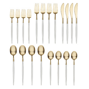Cambridge 306320Ckg12Ds Mazzy Gold With White-Handle 20-Piece Flatware Set