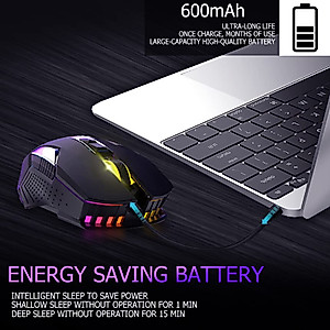 Wireless Gaming Mouse, RGB Wireless Mouse with Silent Ergonomics Button, USB C Rechargeable 7 Colors Cool LED Light Up Computer Mice, 3 Level Dpi for PC Gamer/Game Mauser/Laptop/Chromebook/Mac - Black