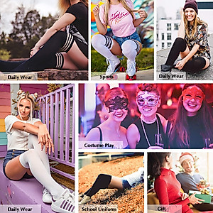 Century Star Women's Casual Athlete Striped Over Knee Socks Thin Thigh High Tights Stockings 1 Pair Pink White One Size