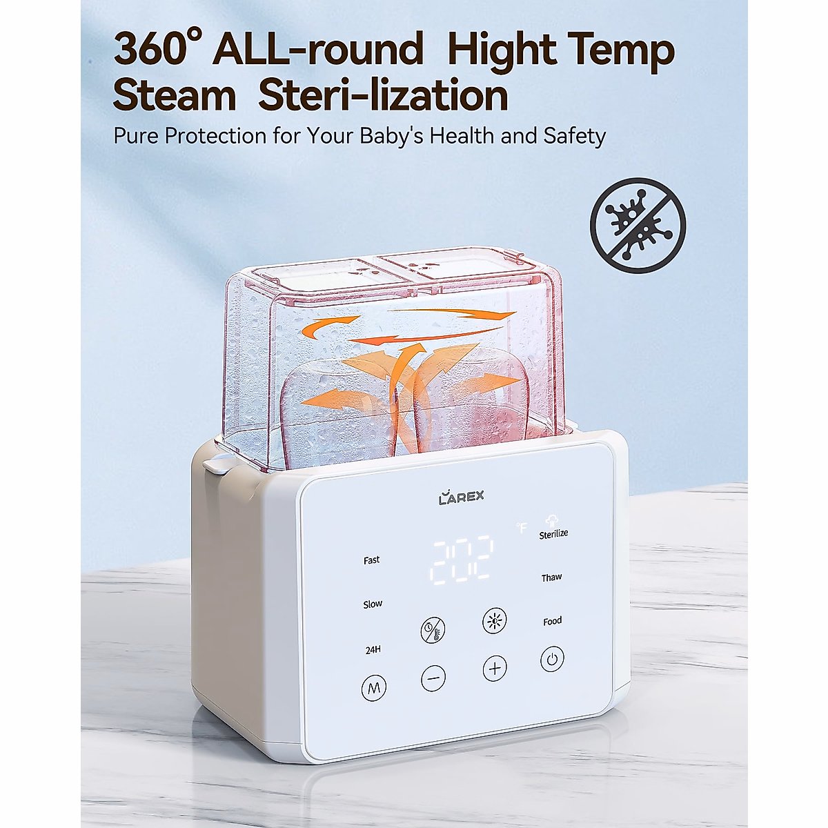 Larex Double Bottle Warmer, 11-in-1 Fast Baby Bottle Warmer for Breastmilk and Formula, with Timer, Fits 2 Bottles, Accurate Temp Control, Milk Warmer with Thaw, Steri-lizing, Keep Warm, Heat Food