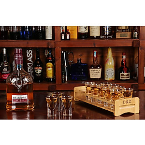 D&Z Bamboo Wooden Shot Glass Holder/Tray with 12 Crystal 1oz Clear Shot Glasses