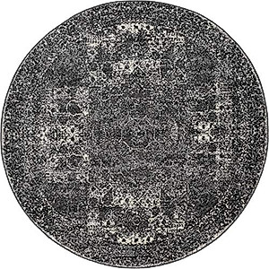 Rugs.com Dover Collection Rug – 5 Ft Round Dark Gray Low-Pile Rug Perfect for Kitchens, Dining Rooms