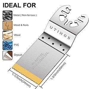 UTINOS Titanium Oscillating Saw Blades Multitool Blades for Wood and Metal Compatible with Dewalt Milwaukee Rockwell Dremel Makita Rigid Ryobi Fein Bosch Craftsman Oscillating Tools Pack of 6