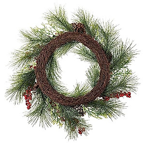Glitzhome Christmas Artificial Wreath with Berry Pinecone for Front Door and Wall, 24" D