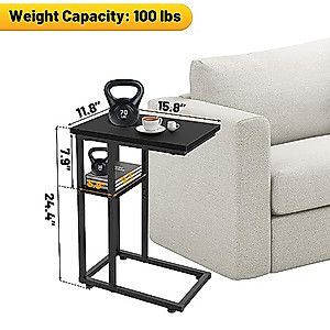 C Table End Table, Sturdy 2 Tier C Shaped Side Table for Couch Sofa Bedside Small Space, C Snack Table TV Tray Record Player Stand Small Tables for Living Room Bedroom, Easy to Assemble, Black