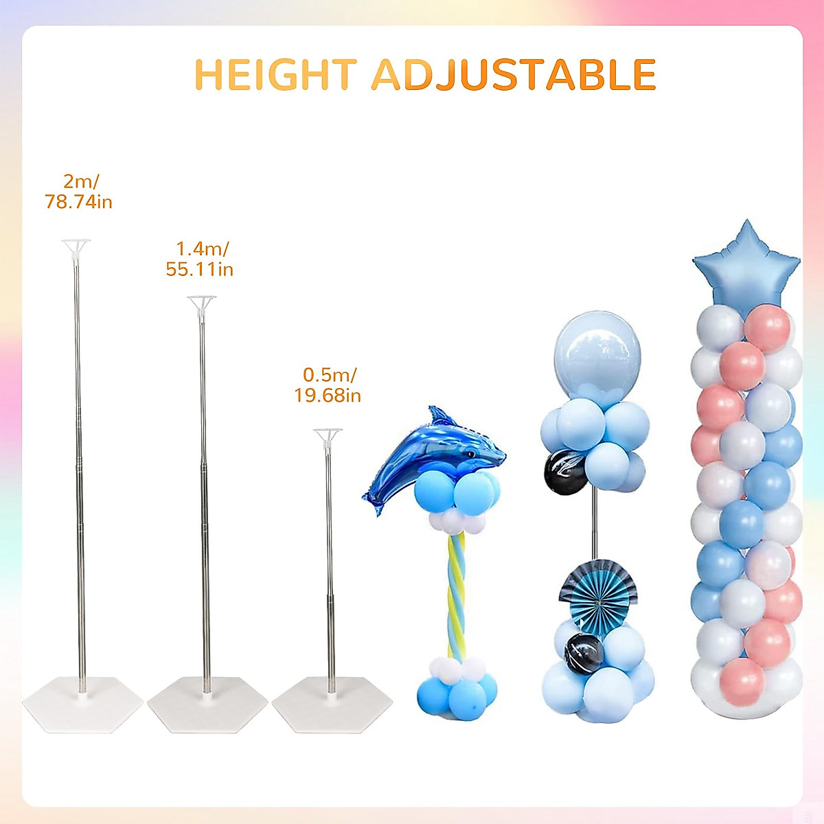 Metal Balloon Column Stand Kit Set of 4, Reusable Telescopic Design with Base and Water Bags, Height Adjustable from 1.4 to 6.8 Ft, Balloon Stander for Baby Shower Birthday Graduation Wedding Party
