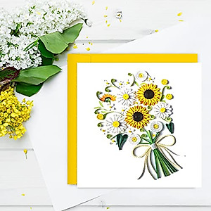 TUMYBee Sunflower Greeting Card for Mom, Happy Birthday and Mother Day Quilling Cards, Greeting Card Card for Valentine, Sympathy, Thinking Of You, Quilled 3D Card for Christmas,Birthday,Anniversary, Friend Mom with Envelop (Sunflower)