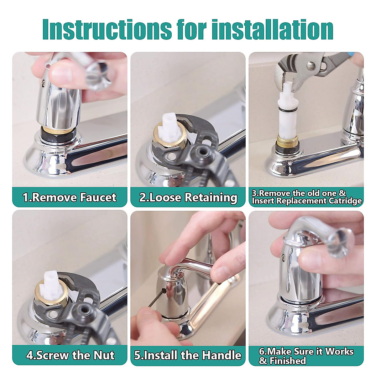 1224 1224B Faucet Cartridge Replacement Kit For Most Double Handle Moen Faucets and Tub/Showers Repair Kit,Replacement Compatible with Moen Two Handle Faucets,4 Pack