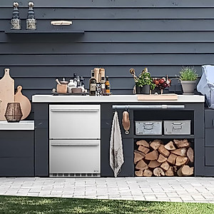 HCK 24 inch Dual Zone Under Counter Refrigerator, Weather Proof Wine and Beverage Refrigerator with SUS304 Body for Outdoor and Indoor, Built-in Beverage Cooler for for Home and Commercial Use