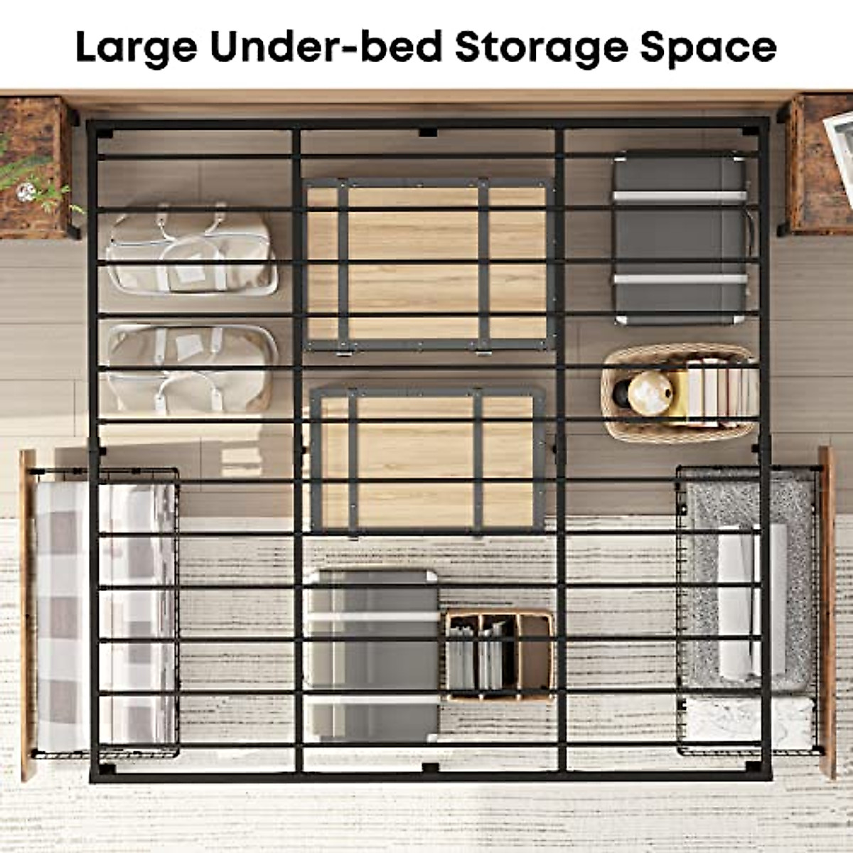 LIKIMIO Metal Platform King Bed Frame with 2 Storage Drawers & Heavy-Duty Dual Centre Support Rails/No Box Spring Needed/Easy Assembly/Large Under-Bed Storage Space/Weight Capacity 1000lbs