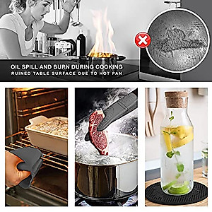 RFAQK Oven Mitts and Pot Holders Sets- Extra Long Silicone Oven Mitts, Oven Mitts Heat Resistant with Quilted Soft Liner and Mini Oven Mittens Sets for Kitchen, Baking, Grill and BBQ (Black)