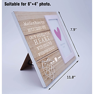 NZY Baptism Gift from Godfather Godmother-Blessing Gift-May God Bless You as You Learn and Grow-Christening Keepsake-Milestones Dedication Gift-Wood Picture Frame Photo Frame for 6''×4'' Photo