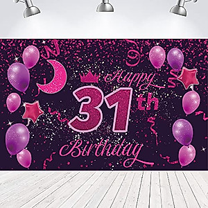 Sweet Happy 31th Birthday Backdrop Banner Poster 31 Birthday Party Decorations 31th Birthday Party Supplies 31th Photo Background for Girls,Boys,Women,Men - Pink Purple 72.8 x 43.3 Inch
