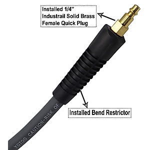 YOTOO Rubber Lead-in Air Hose 3/8-Inch by 3-Feet 300 PSI Heavy Duty, Kink Resistant, All-Weather Flexibility with 1/4-Inch Brass Male Fittings, Bend Restrictors, Gray