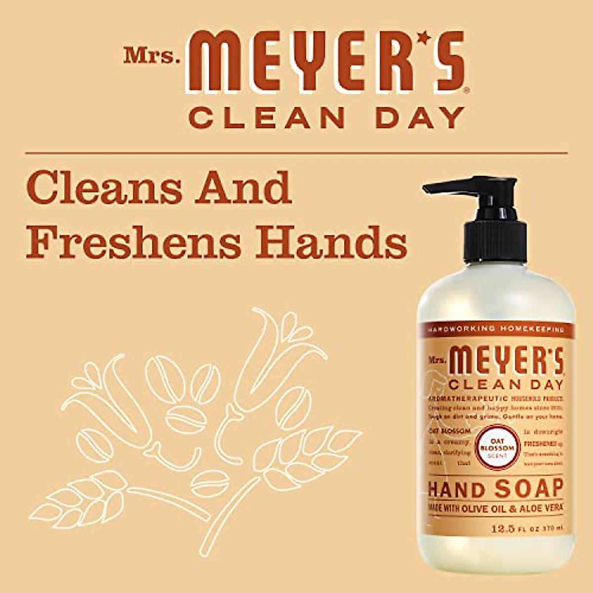 MRS. MEYER'S CLEAN DAY Hand Soap, Made with Essential Oils, Biodegradable Formula, Oat Blossom, 12.5 fl. oz - Pack of 3
