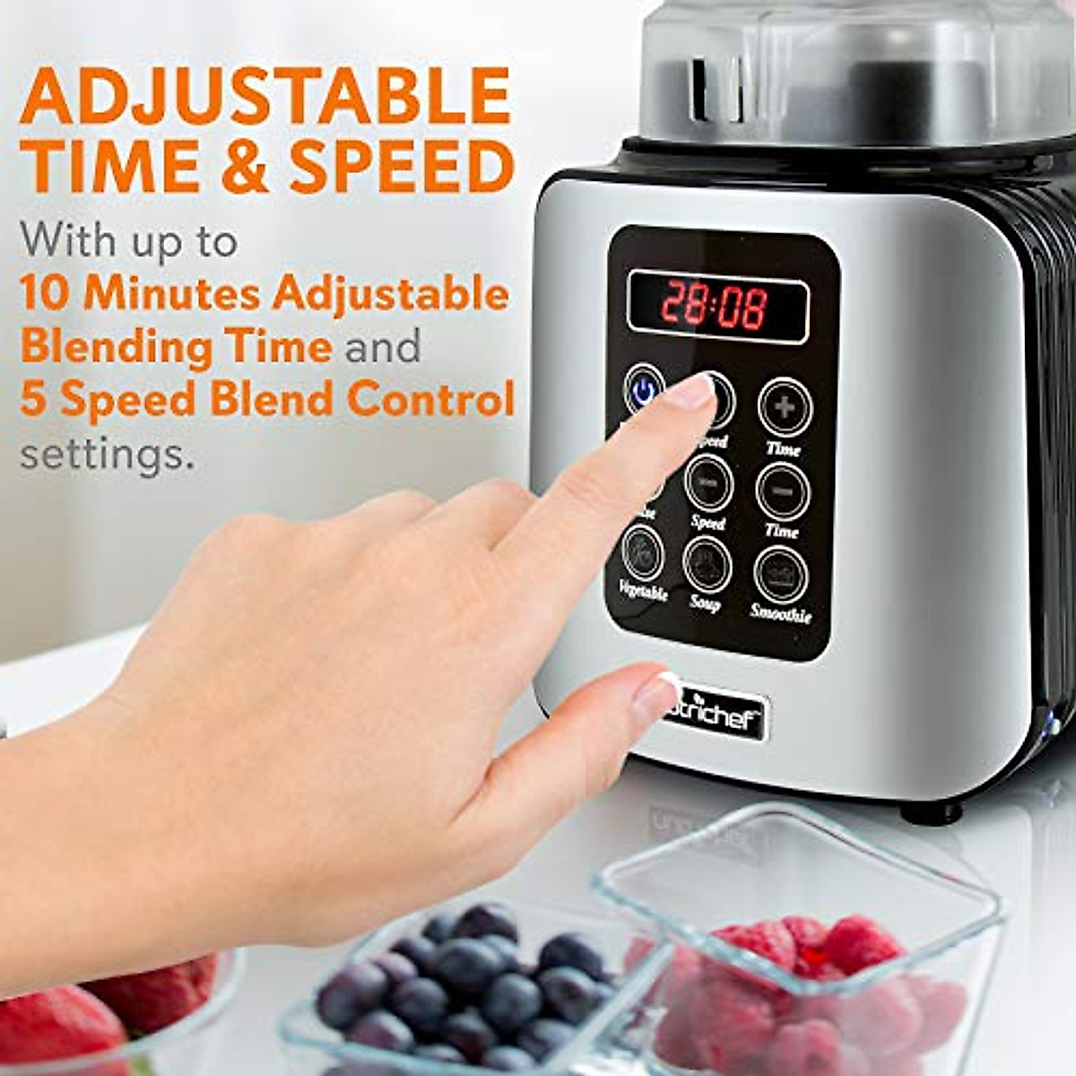 NutriChef Digital Electric Kitchen Countertop Blender - Professional 1.7 Liter Capacity Home Food Processor Compact Blender for Shakes and Smoothies w/ Pulse Blend, Timer, Adjustable Speed - NCBL1700