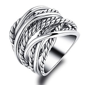 Mytys Gold and Silver Statement Rings for Women Wire Intertwined Design 14K Gold Plated Silver Band Ring Wide Index Finger Rings Costume Jewelry (Silver, 9)