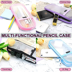 Sonuimy Clear Mesh Pencil Case Pouch, Clearly Visible Grid Pen Cases Organizer For Adult, Zipper Transparent Stationary Makeup Bag For Travel Office College-Green