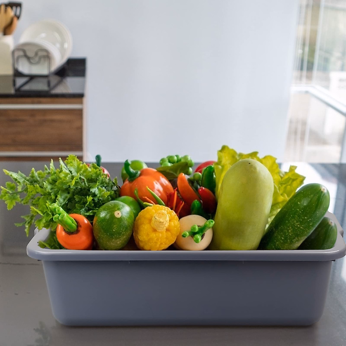 Callyne 4-Pack 32 L Plastic Commercial Bus Box, Large Bus Tubs, Gray