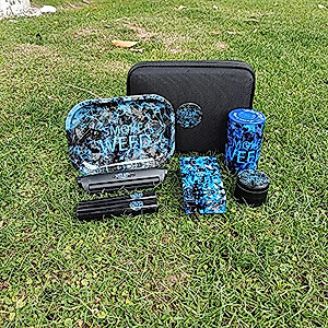 8.86 inches Metal Herb Grinder Rolling Tray Set, Bring a suitcase Premium Grinder, Blue