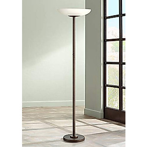 Possini Euro Design Meridian Light Blaster Modern Torchiere Floor Lamp 72" Tall Oiled Rubbed Bronze Frosted Glass Shade CFL Bulbs for Living Room Reading House Bedroom Home Office