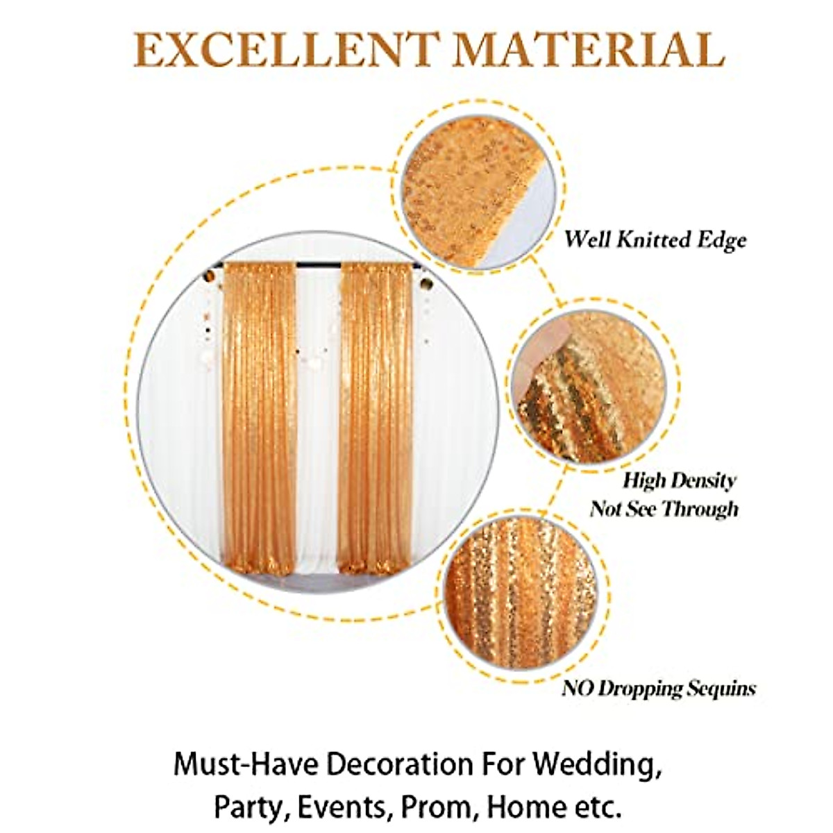 Sequin Curtains 2 Panels Gold 2FTx8FT Sequin Photo Backdrop Sequin Backdrop Curtain Pack of 2-1011E