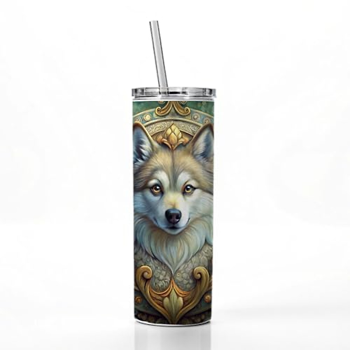 Pomsky Dog Art Nouveau Skinny Tumbler 20oz with Straw Insulated Water Bottle Gift
