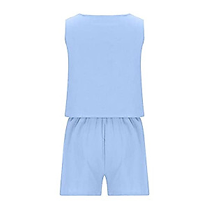 Oggfader Summer 2 Piece Outfits Sets for Women 2023 Square Neck Tank Tops Loose Casual Lightweight Shorts with Pockets