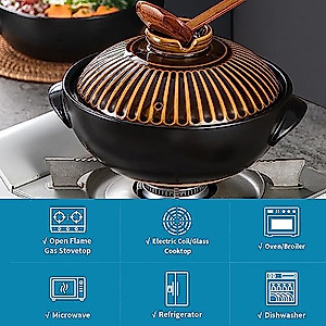 Sanbege Large Korean Ceramic Bowl with Lid and Trivet, 54 oz Sizzling Hot Pot with Double Handles for Cooking and Serving Dolsot Bibimbap, Soup, Rice, Stew, Casserole, Noodle (Retro Copper)