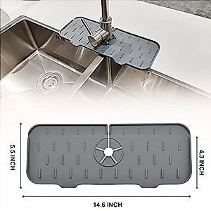 Kitchen Faucet Sink Splash Guard, Silicone Water Catcher Mat – Sink Draining Pad Behind Faucet, Grey Rubber Drying Mat for Kitchen & Bathroom Countertop Protect