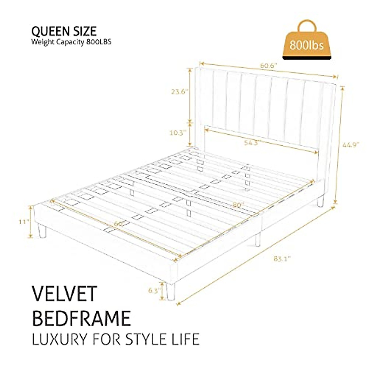 SHA CERLIN Queen Size Vertical Channel Platform Bed Frame/Velvet Upholstered Bed Frame with Headboard/Strong Wood Slats Support/Mattress Foundation/No Box Spring Needed/Pink