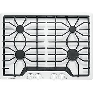 Frigidaire FFGC3026SW 30" ADA Compliant Gas Cooktop with 41500 Total BTU 4 Sealed Burners Continuous Cast Iron Grates Electronic Pilotless Ignition and Ready-Select Controls in White