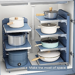 TINTON LIFE Pots and Pans Organizer Rack for Cabinet Adjustable 2 Tier Pan Rack Heavy Duty Metal Pots Organizer Holder Under Sink Cookware Organizer for Kitchen Organization and Storage