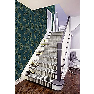 Safiyya Removable Wallpaper Floral Peel and Stick Wallpaper Gold and Teal Contact Paper for Cabinets Boho Wallpaper Contact Paper Peel and Stick Flower Contact Paper for Walls Vinyl Rolls 78.7"x17.3"