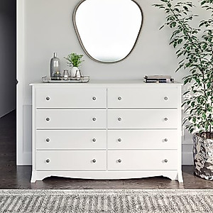 Prepac Sonoma 8 Drawer Double Dresser for Bedroom, Wide Chest of Drawers, Bedroom Furniture, Clothes Storage and Organizer, 17.25" D x 59" W x 37" H, White