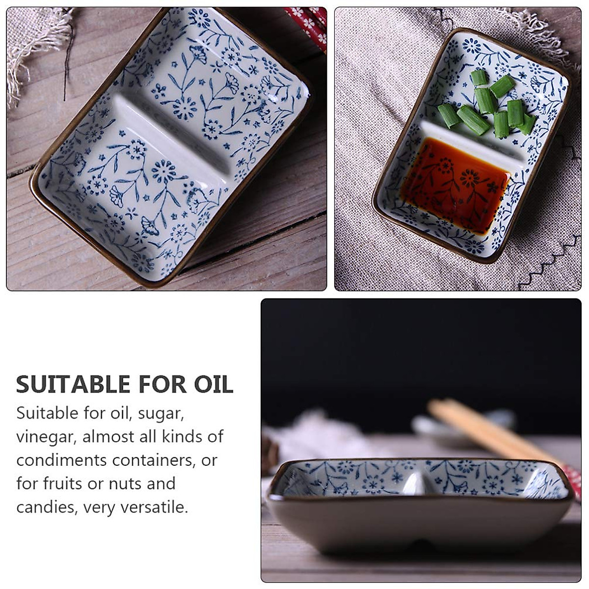 Cabilock 3pcs Seasoning Dish Sushi Dishes 2- Gird Sauce Dish Small Serving Dish Saucer Dish Japanese Soy Sauce Japan Snacks Seafood Dishes Butter Tray Condiment Tray Ceramics Grid Dip