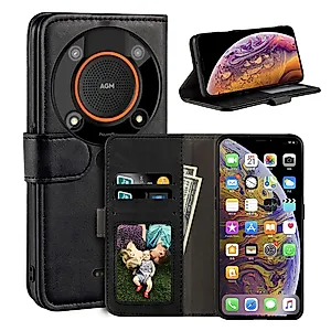MILEGAO Case for AGM Glory Qualcomm 5G, Magnetic PU Leather Wallet-Style Business Phone Case,Fashion Flip Case with Card Slot and Kickstand for AGM Glory Pro 5G 6.53 inches-Black