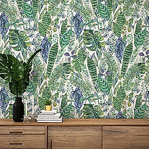 CHIHUT Green Leaf Wallpaper Peel and Stick Tropical Palm Leaf Wallpaper Self Adhesive Removable Greenery Wallpaper Botanical Contact Paper for Cabinets Walls Shelf Liner 17.7”x236” Vinyl Film