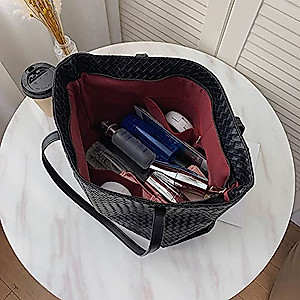 Bella Luna Women’s Large Woven Shoulder Tote Handbag (Black)