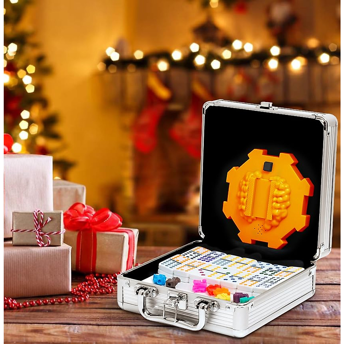 Yinlo Mexican Train Dominoes Set, Hub with Real Train Sound, Double 12 Colored Dot