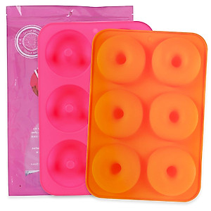 LoveS (2pcs) 6-Cavity Silicone Donut Baking Pan/Non-Stick Donut Mold, Dishwasher, Oven, Microwave, Freezer Safe