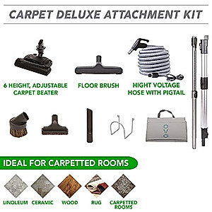 OVO, 550 AW, Compact and Powerful Central Vacuum System, Use with Disposable Filtration Bags only 18 Gal / 4.75L with 30ft Carpet Deluxe Accessory kit Included